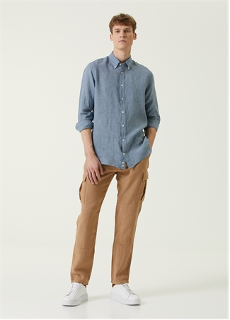 Beymen Collection Erkek Comfort Fit Mavi Düğmeli Yaka Keten Gömlek S EU Beymen Collection Erkek Comfort Fit Mavi Düğmeli Yaka Keten Gömlek S EU