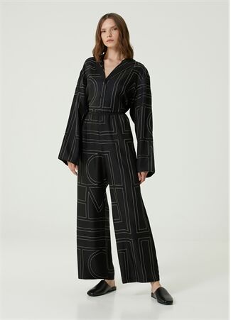 Toteme Kadın Siyah Logo Dikişli İpek Pantolon 38 IT