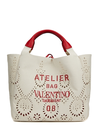 Valentino Garavani Kadın Large Krem Delik Desenli Deri Omuz Çantası Bej EU Valentino Garavani Kadın Large Krem Delik Desenli Deri Omuz Çantası Bej EU