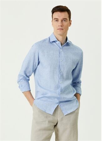 Z Zegna Erkek Mavi Keten Gömlek L It