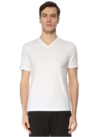 Prada Erkek Beyaz V Yaka Basic T-shirt M EU