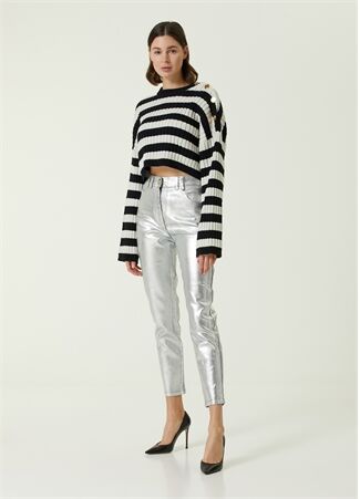 Balmain Kadın Silver Skinny Jean Pantolon Gri 36 FR