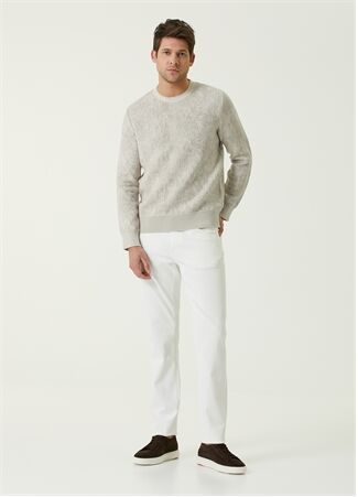 Zegna Erkek Gri Dokulu Kazak Bej 52 IT