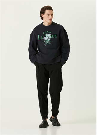 Wooyoungmi Erkek Lacivert Figür Baskılı Sweatshirt 50 It Wooyoungmi Erkek Lacivert Figür Baskılı Sweatshirt 50 It
