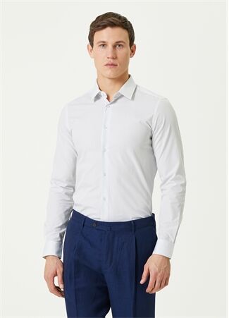 Palzileri Lab Erkek Beyaz Mikro Desenli Gömlek Mavi 40 IT