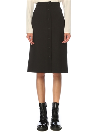 Academia Kadın Siyah Yüksek Bel Düğmeli Midi Etek 36