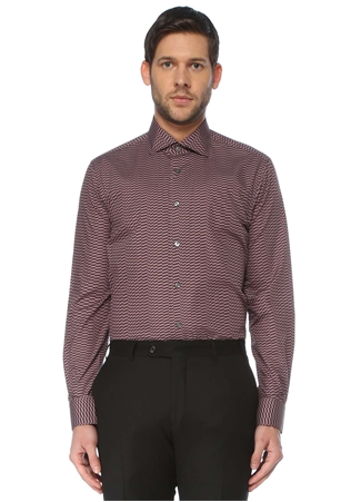 Pal Zileri Erkek Bordo Desenli İngiliz Yaka Gömlek Kahverengi 4 IT