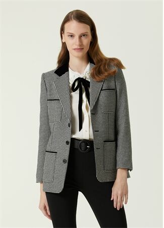 Kadın Siyah Beyaz Kazayağı Desenli Yün Ceket 38 IT