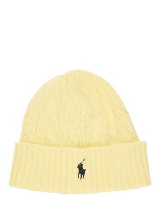Polo Ralph Lauren Kadın Sarı Logo Nakışlı Örgü Dokulu Bere EU