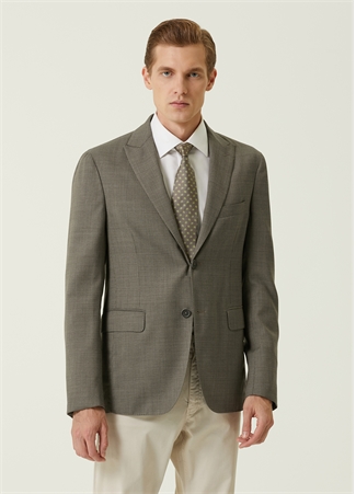 Pal Zileri Erkek Kahverengi Kelebek Yaka Dokulu Yün Ceket 50 IT