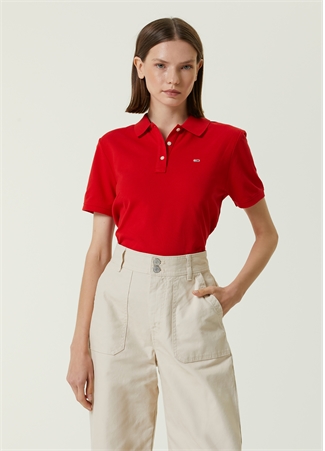 Tommy Jeans Kadın Slim Fit Kırmızı Polo Yaka Organik Pamuk T-shirt Bordo M EU Tommy Jeans Kadın Slim Fit Kırmızı Polo Yaka Organik Pamuk T-shirt Bordo M EU