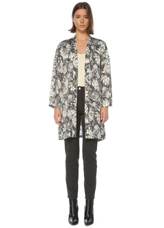 Beymen Collection Kadın Gri Çiçekli Kuşaklı Saten Kimono 34