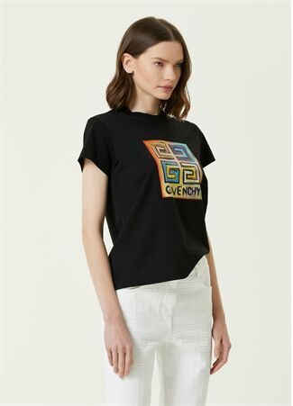Givenchy Kadın 4G Siyah Bisiklet Yaka Baskılı T-shirt XS EU