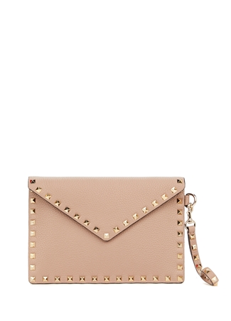 Valentino Garavani Kadın Rockstud Altın Rengi Deri El Portföyü Pembe Eu