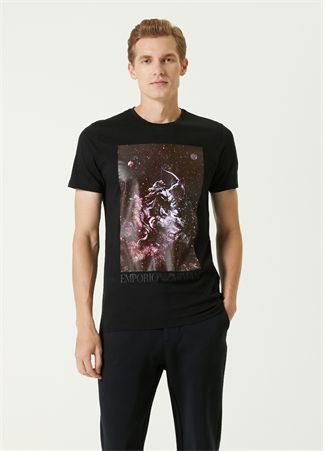 Emporio Armani Erkek Siyah Sürreal Baskılı T-shirt S EU