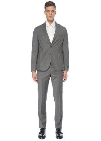 Pal Zileri Erkek Gri Kelebek Yaka Desenli Yün Takım Elbise 48 IT