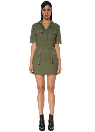 Maje Kadın Ramil Haki Kuşgözü Detaylı Mini Elbise 36 FR