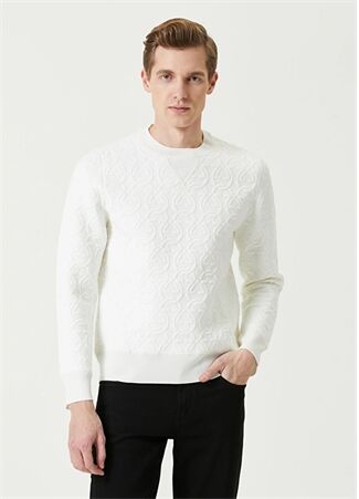 Salvatore Ferragamo Erkek Beyaz Bisiklet Yaka Jakarlı Yün Kazak M EU