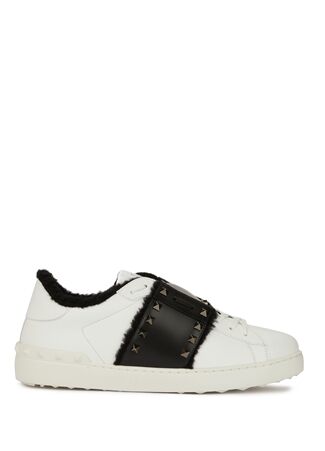 Valentino Garavani Erkek Rockstud Beyaz Deri Sneaker Siyah 40 EU