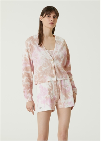 Bassigue Kadın Pembe V Yaka Batik Desenli Hırka S EU