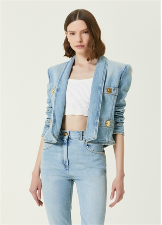 Balmain Kadın Mavi Şal Yaka Jean Ceket 34 Fr Balmain Kadın Mavi Şal Yaka Jean Ceket 34 Fr