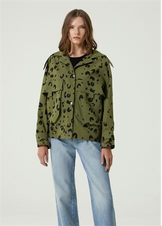 Kenzo Kadın Haki Dik Yaka Leopar Desenli Mont 36 FR