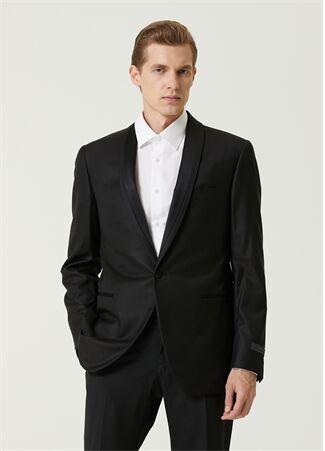 Pal Zileri Erkek Siyah Şal Yaka Saten Garnili Yün Ceket 54 IT