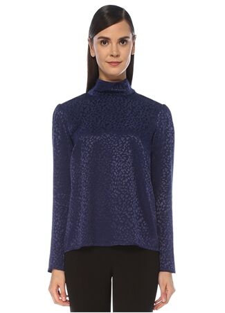 Beymen Studio Kadın Lacivert Dik Yaka Puantiye Jakarlı Bluz 42