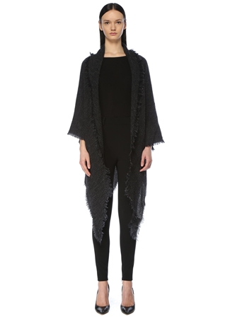 Palzileri Lab Erkek Antrasit İkat Desenli Yün Atkı Gri Eu