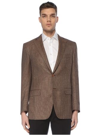 Pal Zileri Erkek Kahverengi Kelebek Yaka Desenli Yün Ceket 56 IT