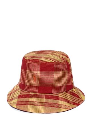 Polo Ralph Lauren Kadın Colorblocked Ekoseli Keten Bucket Şapka EU Polo Ralph Lauren Kadın Colorblocked Ekoseli Keten Bucket Şapka EU