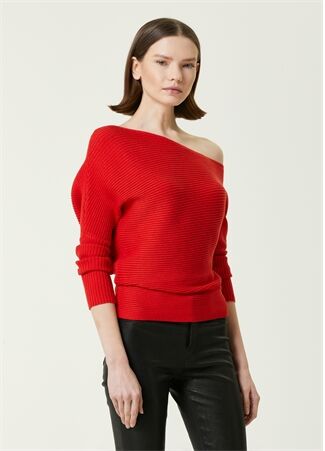 Join Us Kadın Kırmızı Yarasa Kol Ribli Kazak S/m Eu