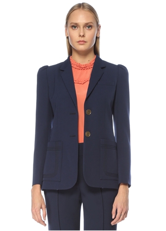 Fendi Kadın Lacivert Kelebek Yaka Karpuz Kol Yün Ceket 44 IT Fendi Kadın Lacivert Kelebek Yaka Karpuz Kol Yün Ceket 44 IT