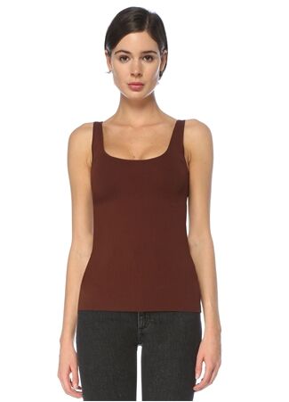 Toteme Kadın Kahverengi Kare Yaka Kolsuz Triko M EU