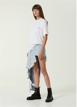 VETEMENTS Kadın Beyaz Bisiklet Yaka Logolu T-shirt XS EU