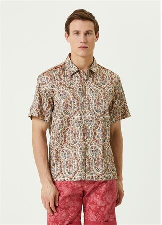 Etro Erkek Bej Şal Desenli Kısa Kol Gömlek L EU