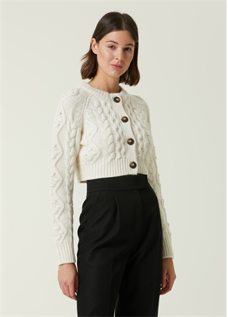 Loulou Studio Kadın Abaco Ekru Kısa Saç Örgü Yün Hırka Bej S EU