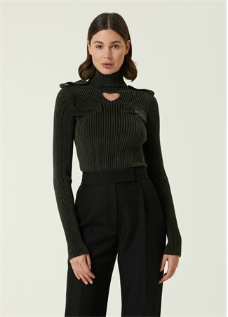 Bottega Veneta Kadın Koyu Yeşil Dik Yaka Kesim Detaylı Kazak S EU