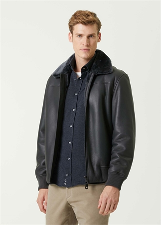Beymen Collection Erkek Lacivert Shearling Deri Mont Gri 52 IT Beymen Collection Erkek Lacivert Shearling Deri Mont Gri 52 IT