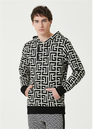 Balmain Erkek Siyah Bej Kapüşonlu Logo Desenli Sweatshirt S EU Balmain Erkek Siyah Bej Kapüşonlu Logo Desenli Sweatshirt S EU