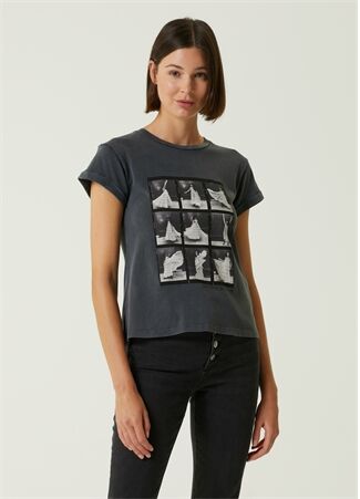 Allsaints Kadın Siyah Baskılı T-shirt 0 UK