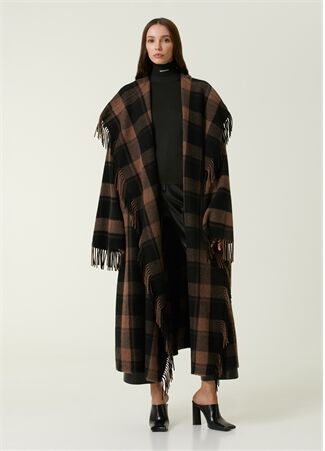 Balenciaga Kadın Siyah Kahverengi Kareli Yün Kaban US