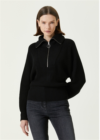 Staud Kadın Siyah Fermuarlı Ribli Kazak S EU