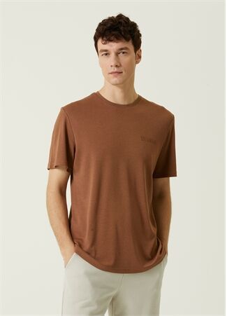 Qollanchi Erkek Kahverengi Logolu Basic T-shirt L EU