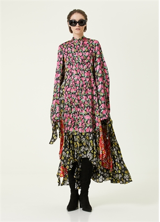 Balenciaga Kadın Patchwork Çiçekli Asimetrik Elbise 34 IT Balenciaga Kadın Patchwork Çiçekli Asimetrik Elbise 34 IT