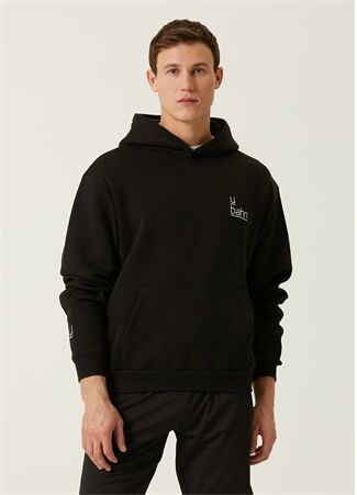 Ubahn Erkek Siyah Kapüşonlu Gazete Baskılı Sweatshirt L EU