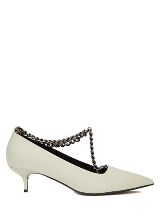 Academia Kadın Beyaz Zincir Detaylı Deri Topuklu Ayakkabı Gri 36