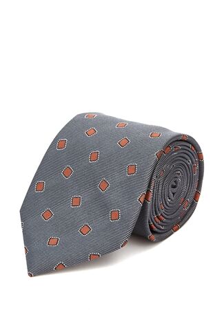 Pal Zileri Erkek Gri Geometrik Desenli İpek Kravat EU