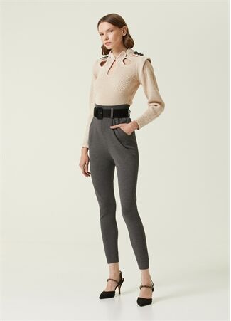 Self Portrait Kadın Gri Yüksek Bel Kemerli Pantolon 8 US Self Portrait Kadın Gri Yüksek Bel Kemerli Pantolon 8 US