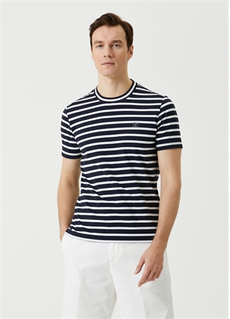 Brunello Cucinelli Erkek Lacivert Beyaz Çizgili T-shirt 58 IT